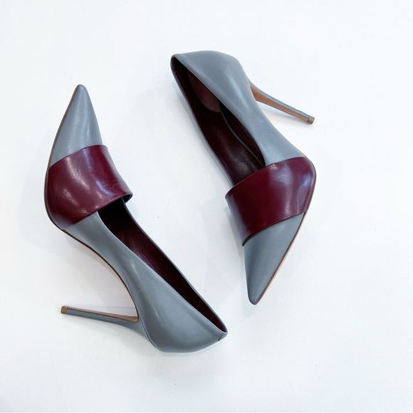 Celine | Shoes | Celine Two Tone Grey And Burgundy Colorblock Heels ...